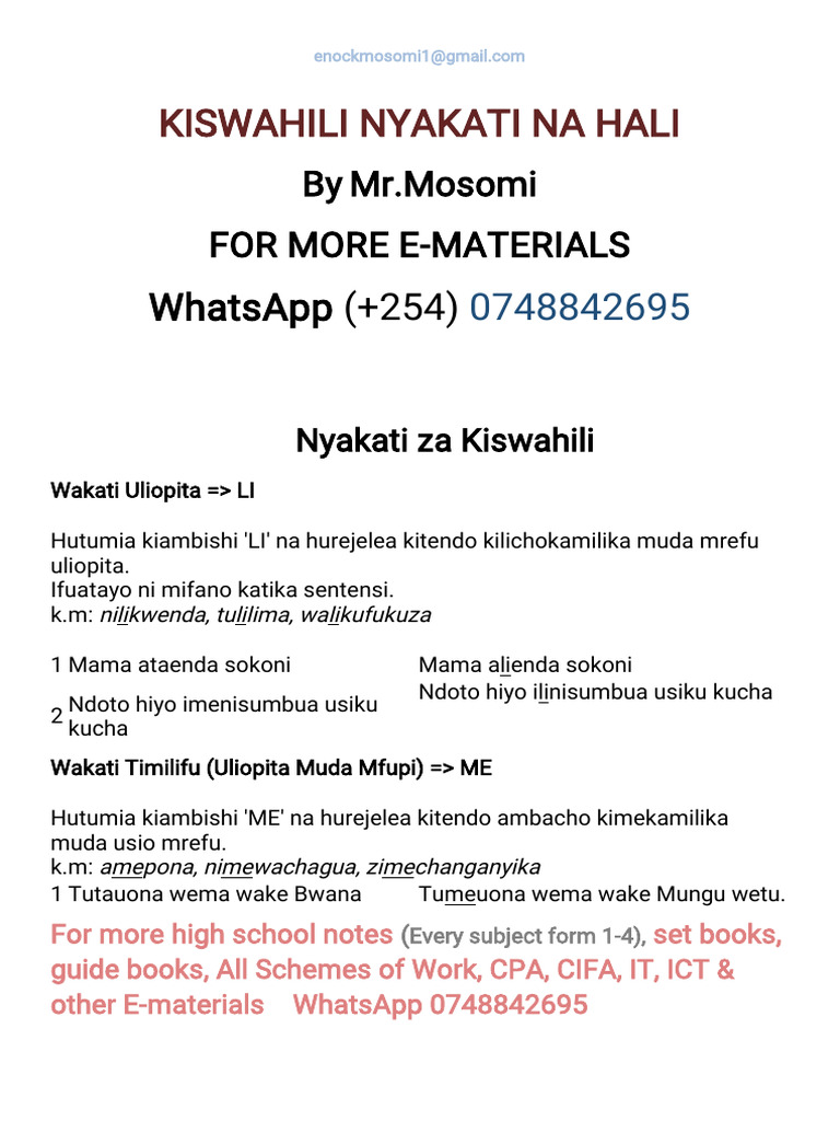 Nyakati Za Kiswahili | PDF