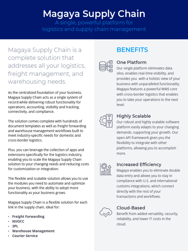 Magaya Supply Chain Data Sheet | PDF | Logistics | Warehouse