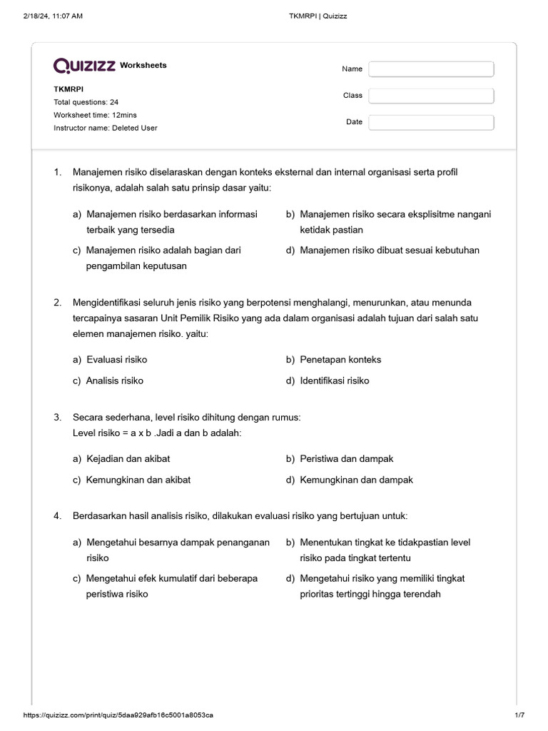 TKMRPI - Quizizz | PDF