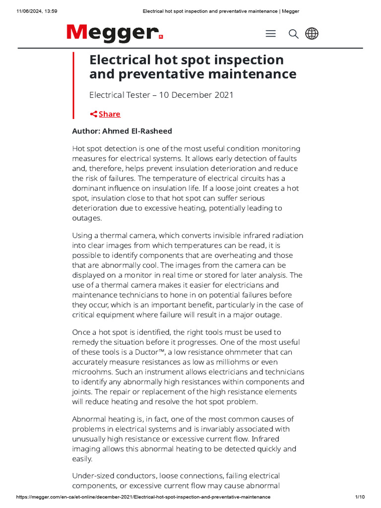 Electrical Hot Spot Inspection and Preventative Maintenance - Megger ...