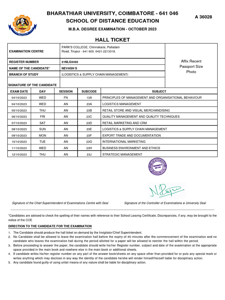 Hall Ticket | PDF | Business | Business Economics