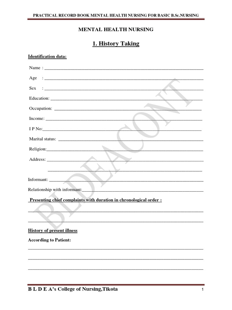 Mental Health Nursing Record Book | PDF | Mental Health | Hallucination