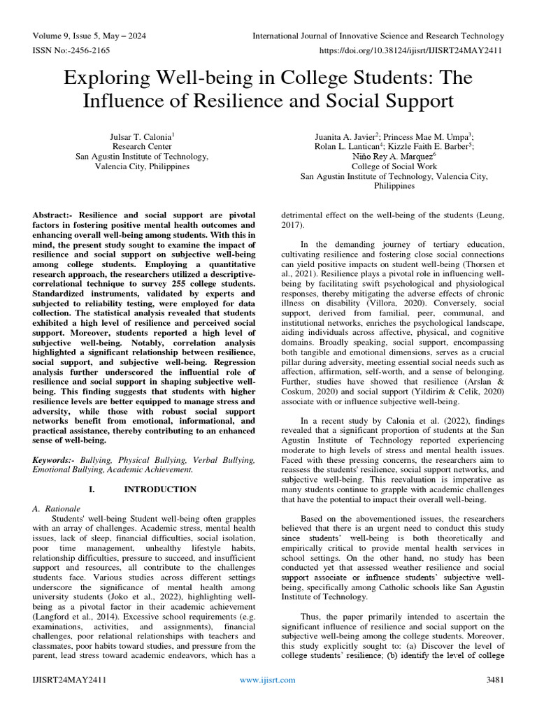 Exploring Well-Being in College Students: The Influence of Resilience ...