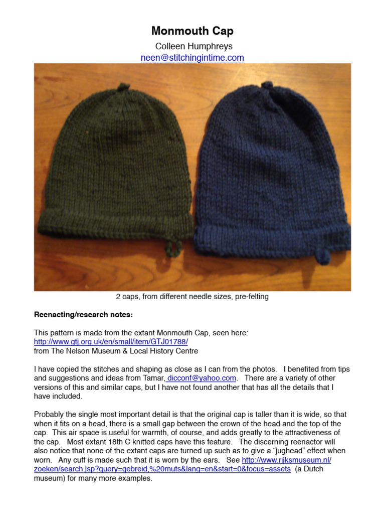 Monmouth Cap | PDF | Knitting | Yarn