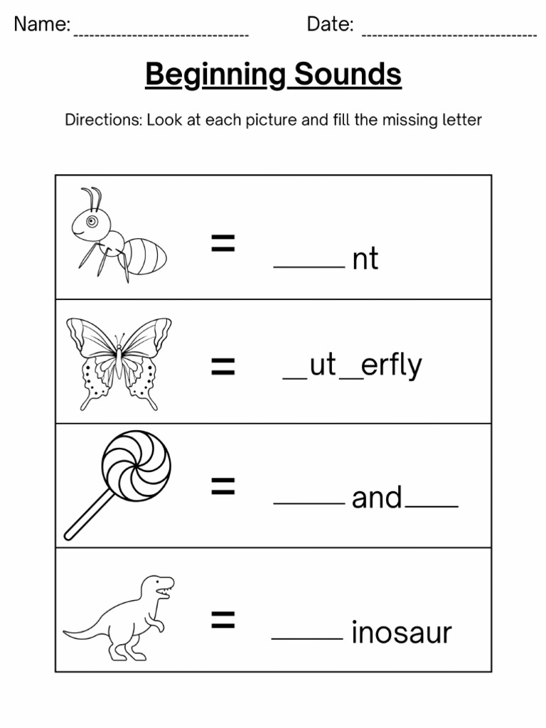 Beginning Sounds Fill The Missing Letter | PDF