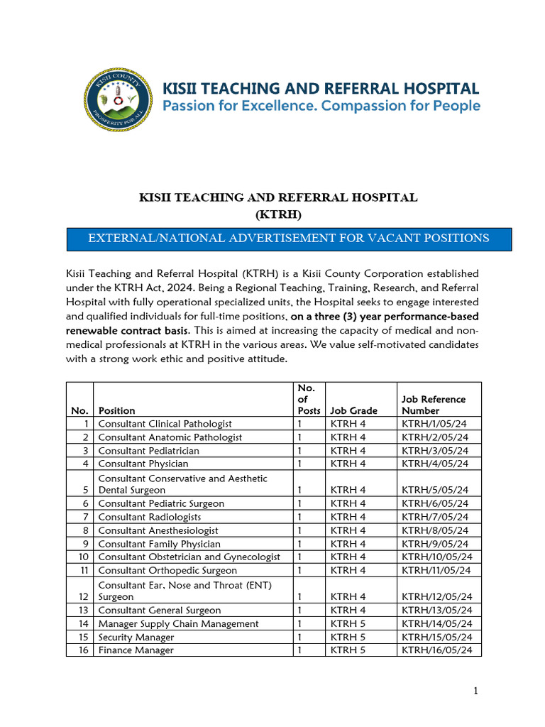 Kisii Teaching and Referral Hospital Advert | PDF | Dentistry | Surgery