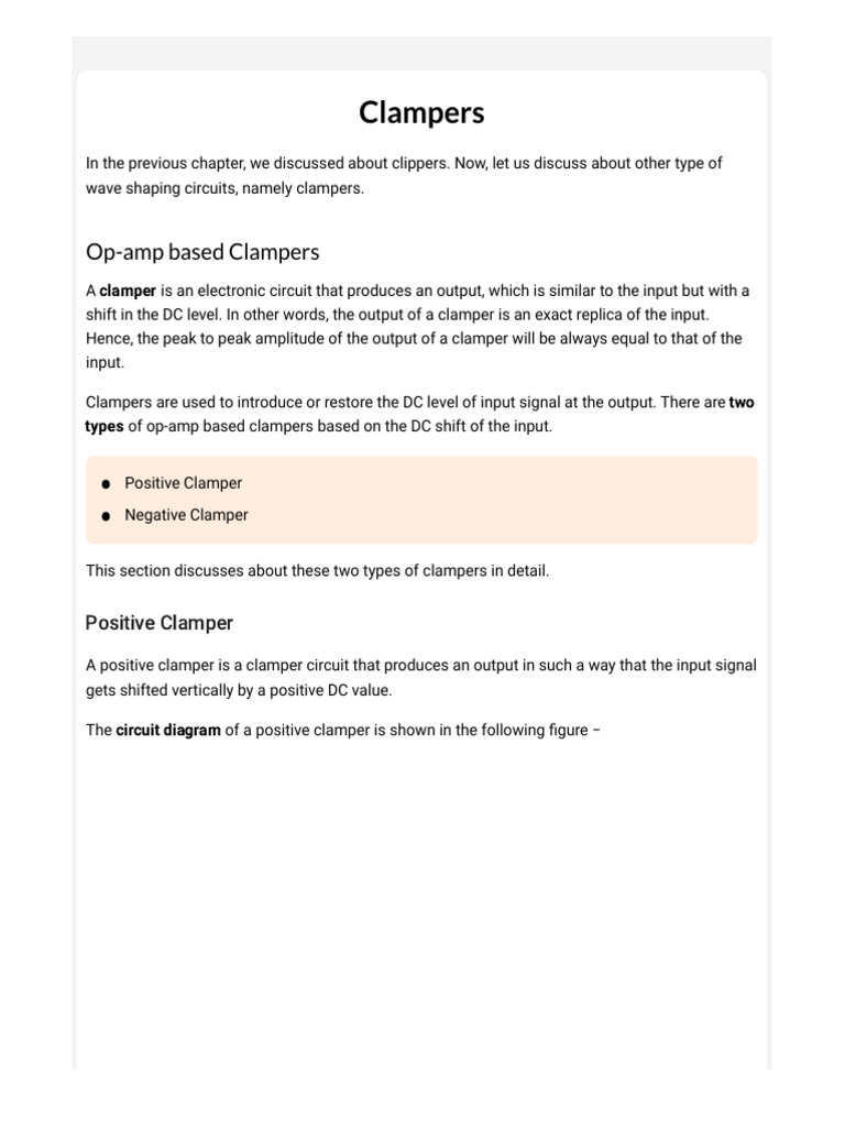 Clampers | PDF | Operational Amplifier | Electrical Network