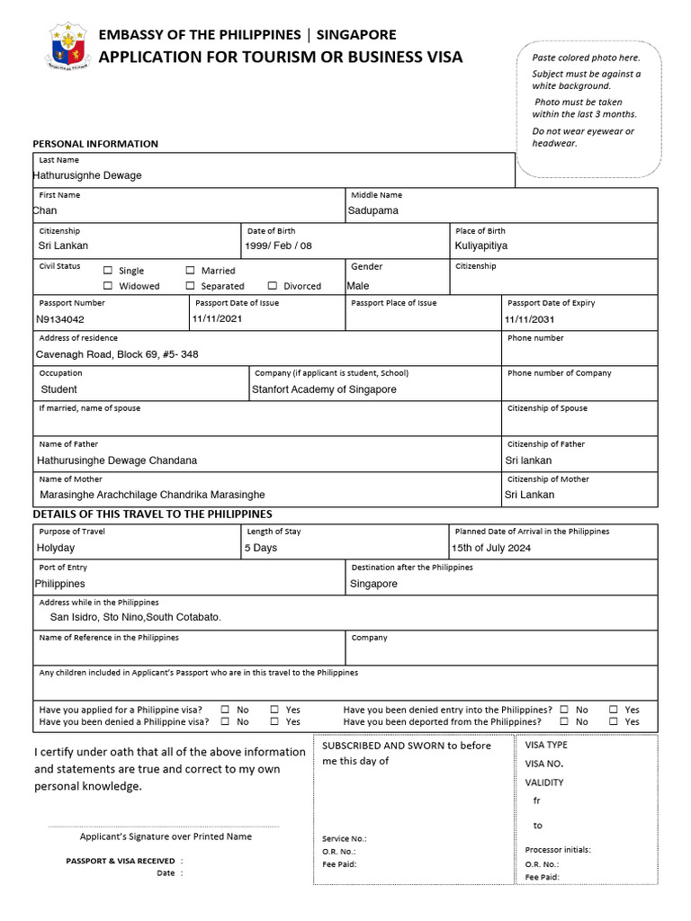 Philippines Visa Application Form | PDF | Travel Visa | Passport