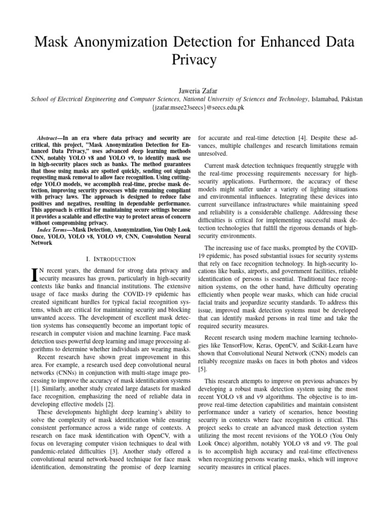 Mask Anonymization Detection For Enhanced Data Privacy | PDF | Deep Learning | Machine Learning