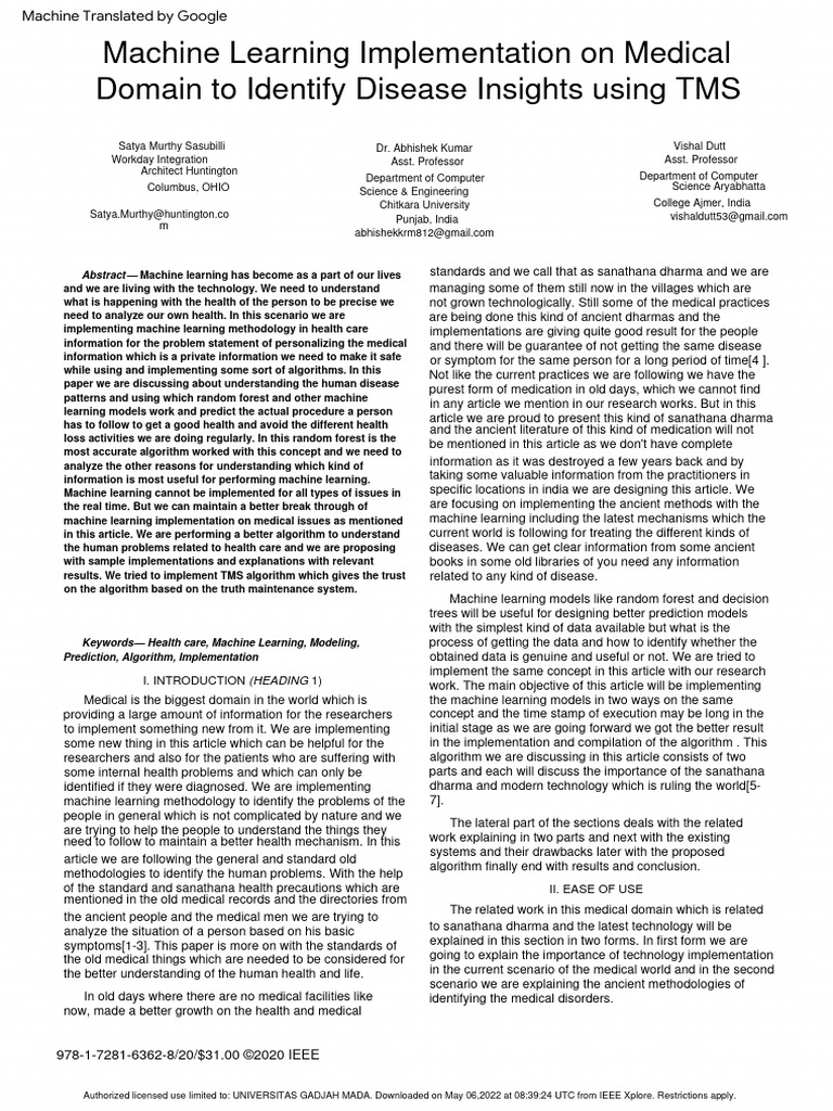 Machine Learning Implementation On Medical Domain To Identify Disease ...