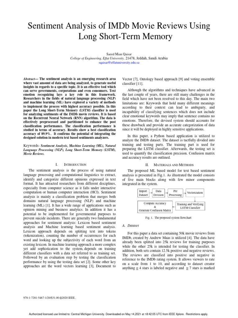 Sentiment Analysis of IMDb Movie Reviews Using LSTM | PDF | Machine ...