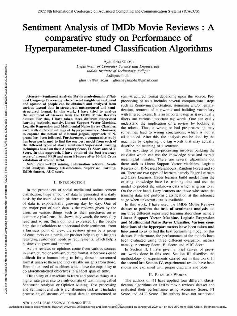 Sentiment Analysis of IMDb Movie Reviews A Comparative Study On Performance of Hyperparameter ...