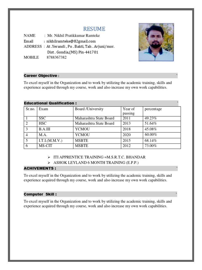 Nikhil New Resume | PDF | Qualifications | Vocational Education