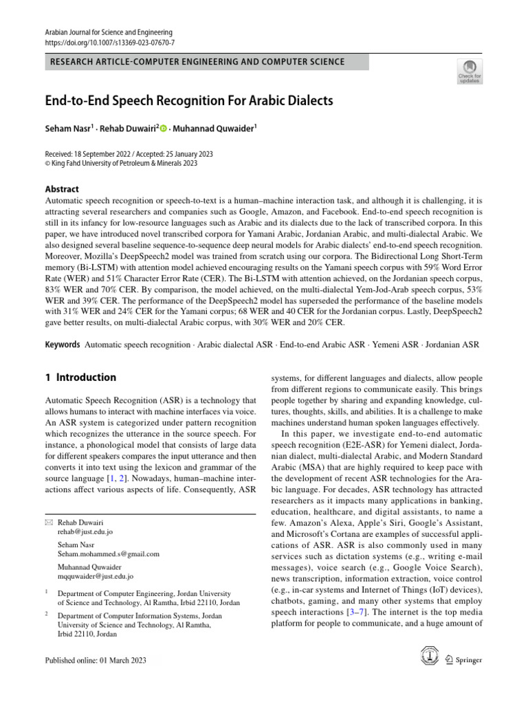 Speech-paper | PDF | Speech Recognition | Arabic