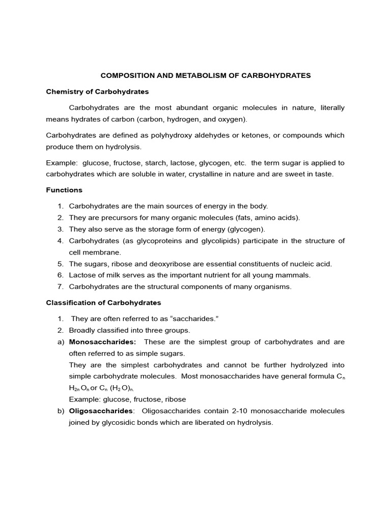 Composition and Metabolism of Carbohydrates | PDF | Carbohydrates ...