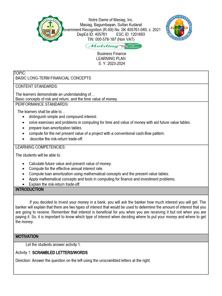 LP Business Finance (Basic Long-Term..... ) | PDF | Present Value | Interest