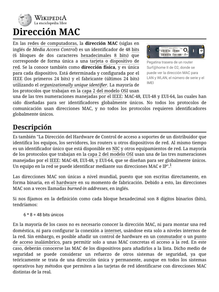 Dirección MAC - Wikipedia, La Enciclopedia Libre | PDF | Redes de ...