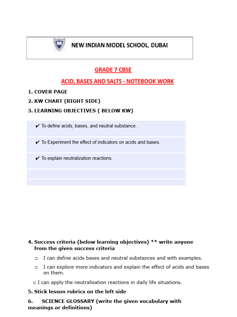 Gr7-ACID BASE - NOTEBOOK WORK - Docx-1 | PDF | Acid | Ph