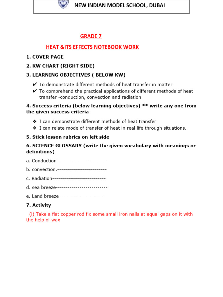 GRADE 7 HEAT NB WORK | PDF