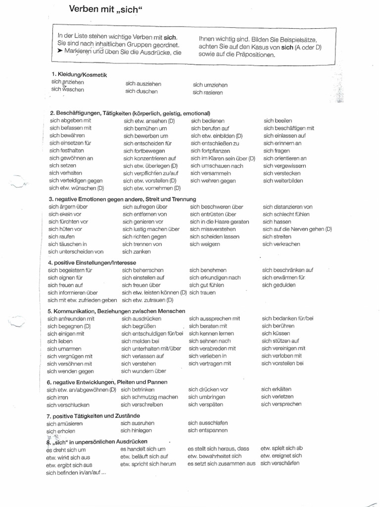 Liste Reflexive Verben Pdf