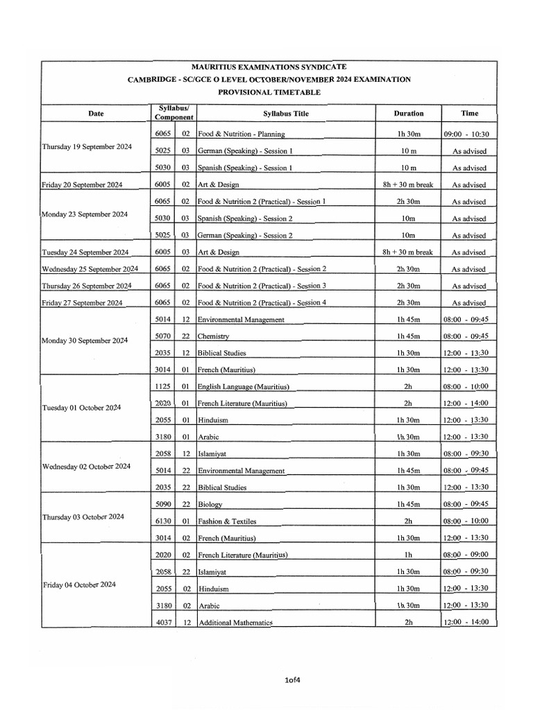 Provisional Timetable SC 2024 | PDF