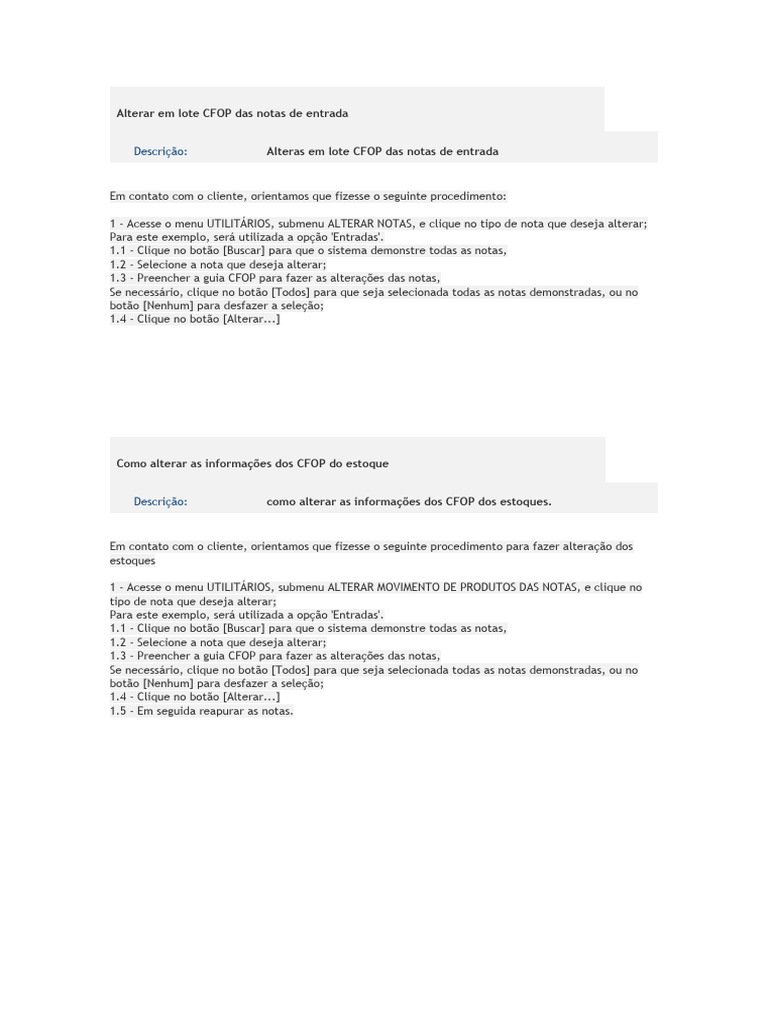 Alterar em lote CFOP das notas de entrada | PDF
