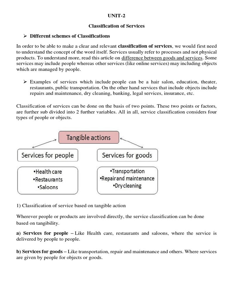 UNIT 2 Classification of Services | PDF | Tertiary Sector Of The ...