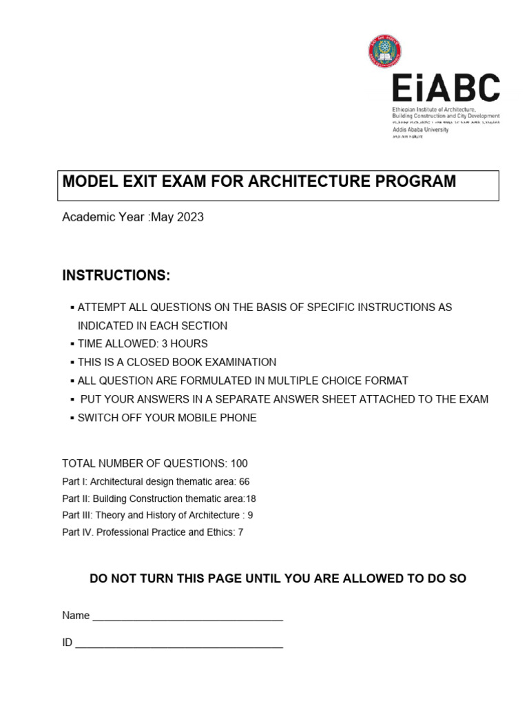 Architecture Program Exit Exam 2023 | PDF | Concrete | Cement