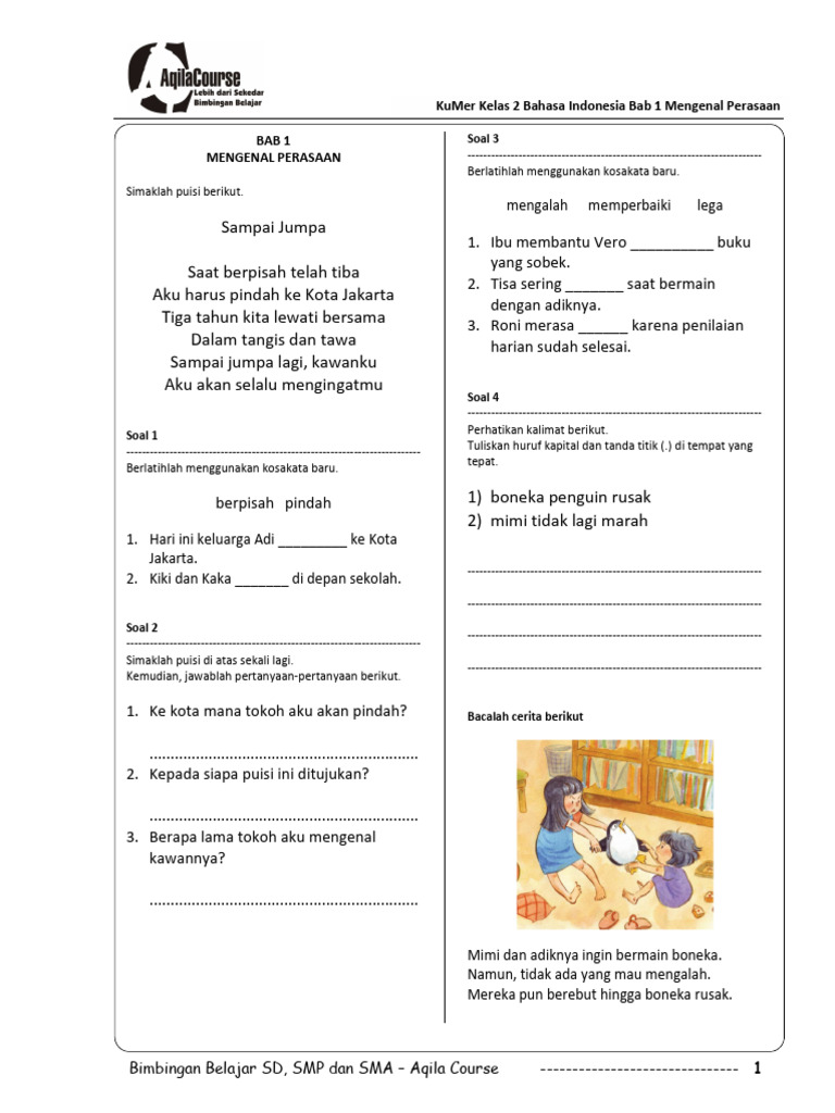 Kelas 2 Bahasa Indonesia Bab 1 Mengenal Perasaan Kumer 2021 | PDF