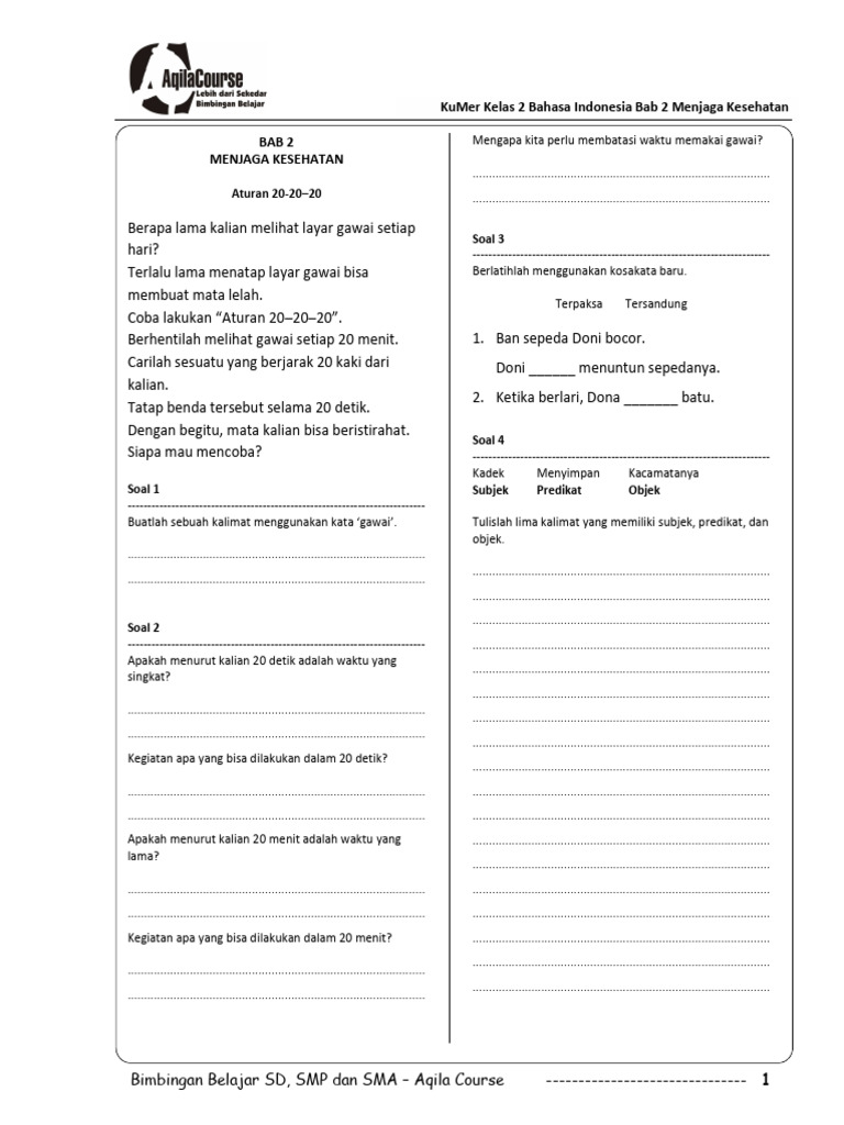 Kelas 2 Bahasa Indonesia Bab 2 Menjaga Kesehatan Kumer 2021 | PDF