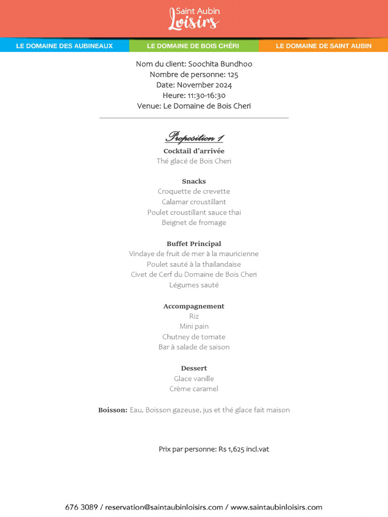 Menu Proposal - Mrs. Soochita Bundhoo | PDF | Foods