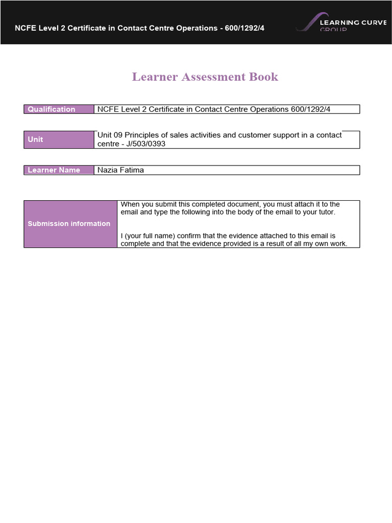 Nazia Day 8 - NCFE - L2 - Cert - Contact - Centre - 600-1292 - 4 - Day ...