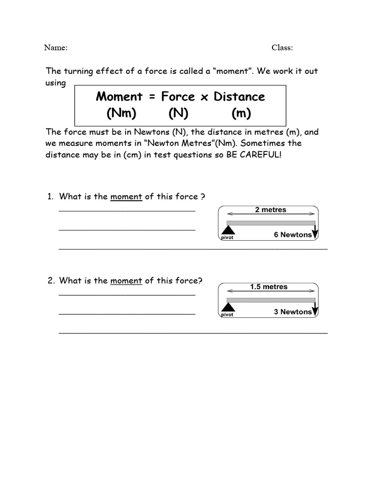Worksheet (Force - Moment) | PDF | Force | Mechanics