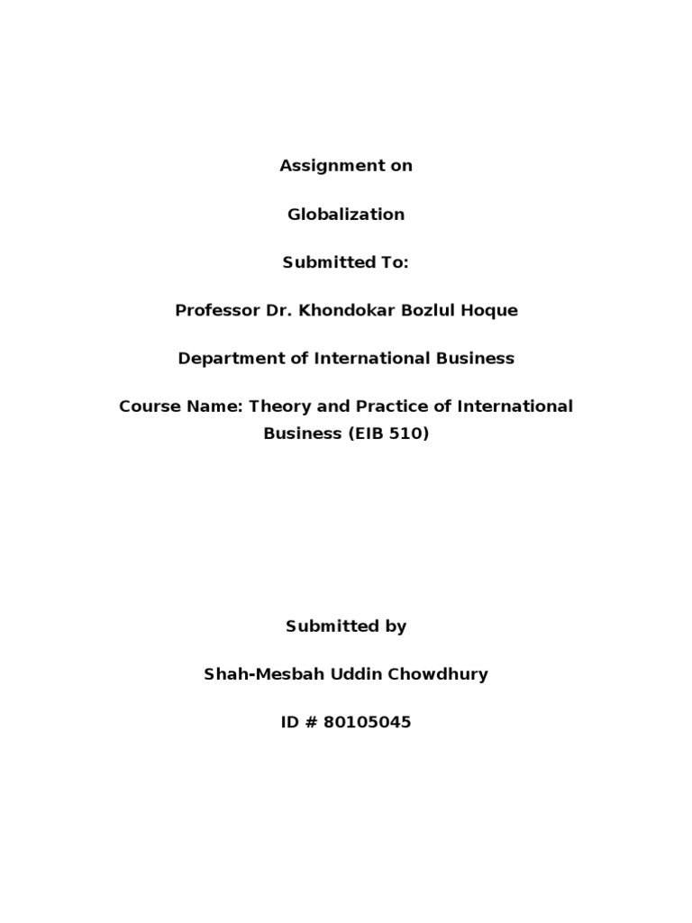 Assignment Globalization Pdf Globalization Outsourcing