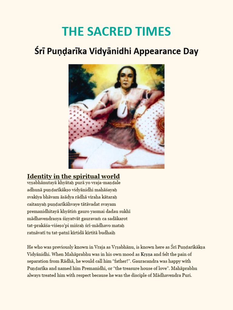 Sri Pundarika Vidyanidhi Appearance Day | PDF | Transcendence (Religion ...