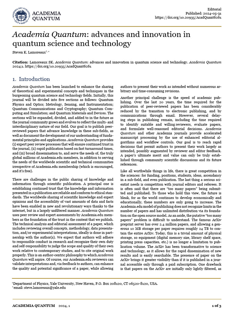 Academia Quantum Advances and Innovation | PDF | Science | Physics