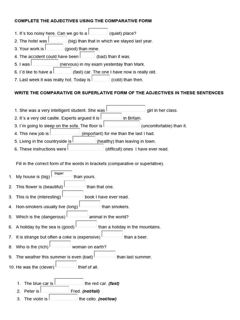Complete The Adjectives Using The Comparative Form | PDF
