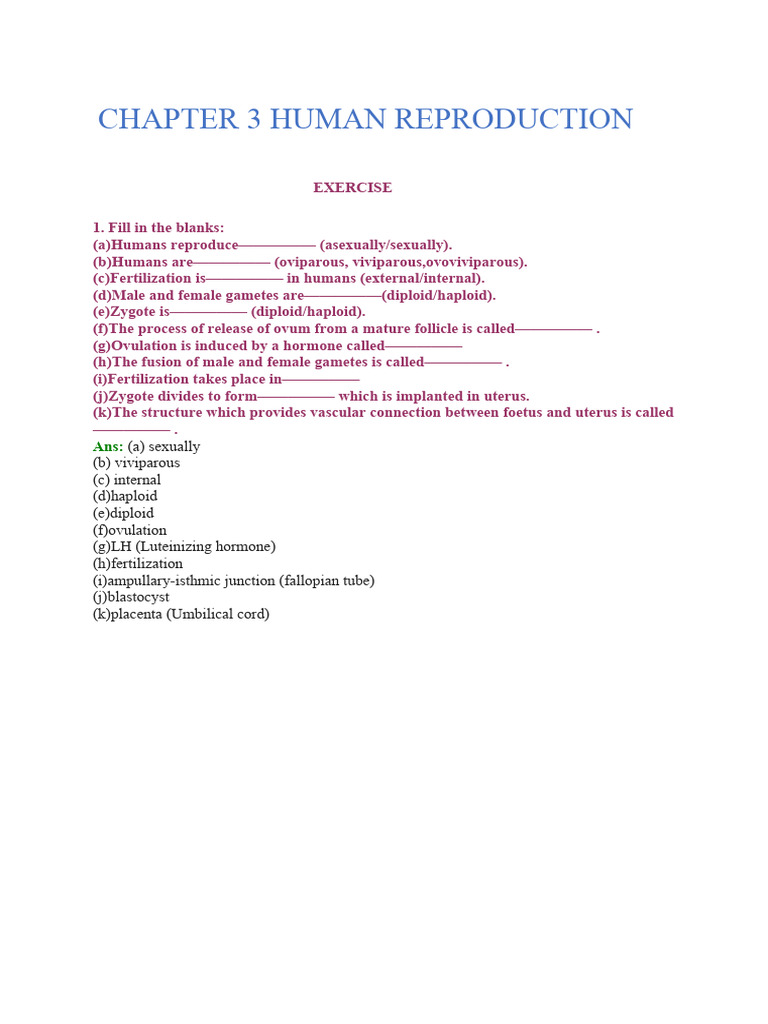 CHAPTER 3 HUMAN REPRODUCTION | PDF | Twin | Menstrual Cycle