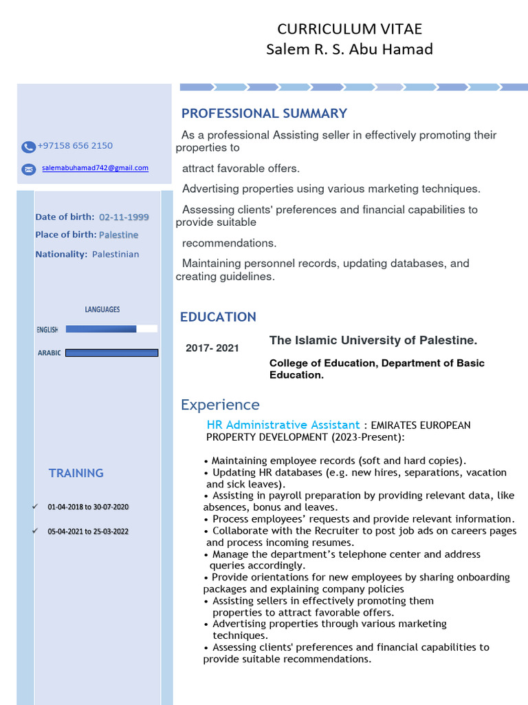 Salem Abu Hamad CV 2024 Updated | PDF | Employment | Databases