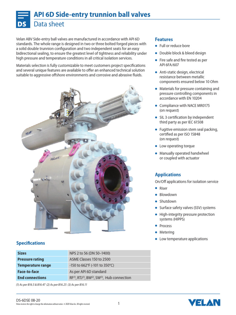API 6D Side-Entry Trunnion Ball Valves | PDF | Valve | Nondestructive ...