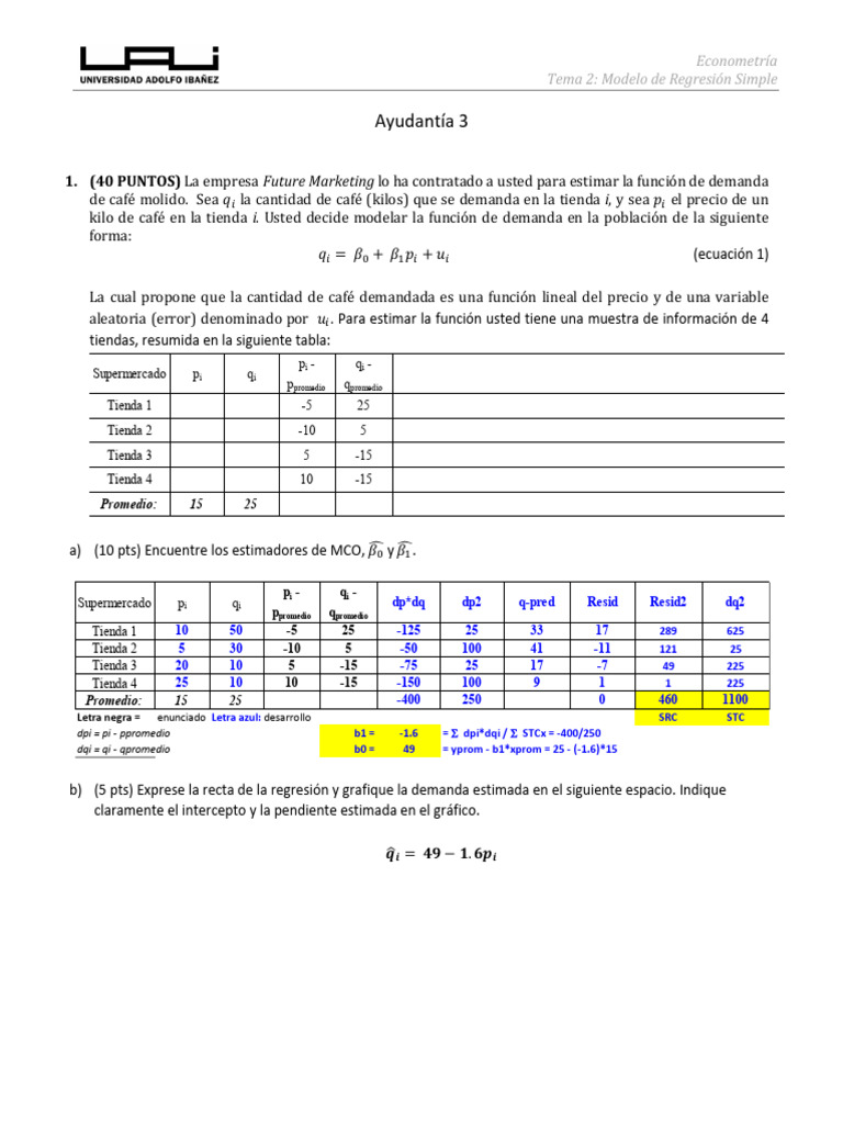 Pauta Ayudantía 3 | PDF | Mínimos cuadrados ordinarios | Análisis de regresión