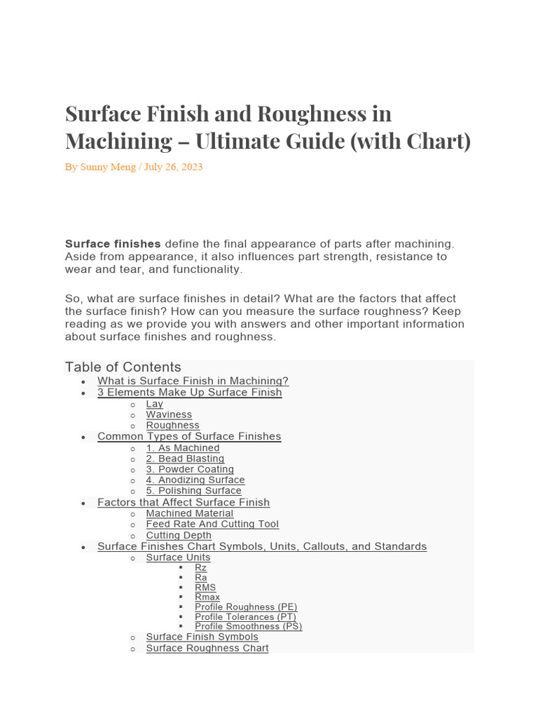 Surface Finish and Roughness in Machining | Download Free PDF ...