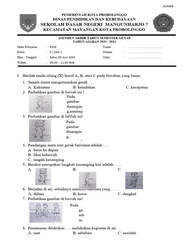 SOAL SAS GENAP - PJOK - KELAS 1 - Edit | PDF