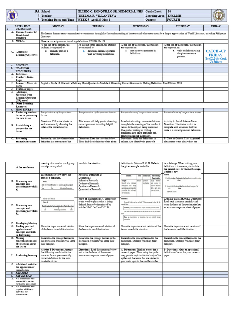 Q4 ENG10-Week 5 | PDF | Definition | Learning