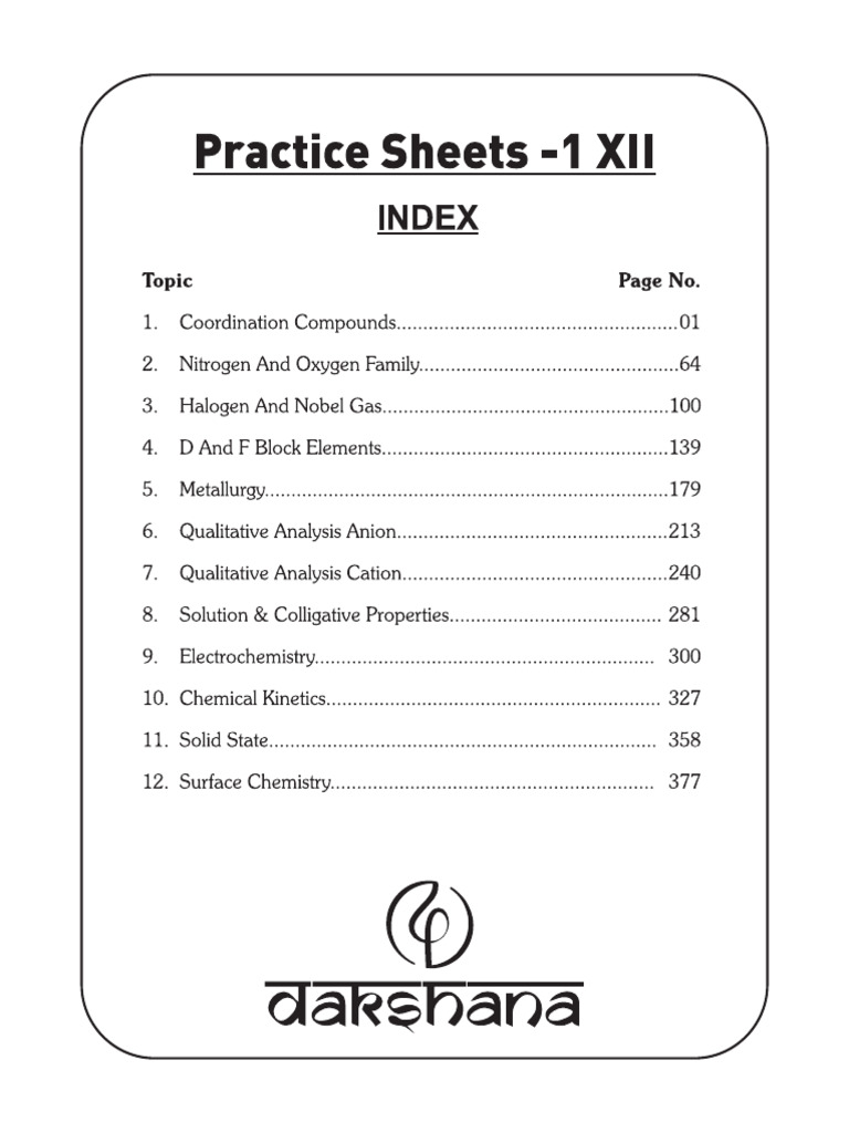 XII JEE Chemistry Practice Sheet 01 | PDF | Coordination Complex | Physical Chemistry