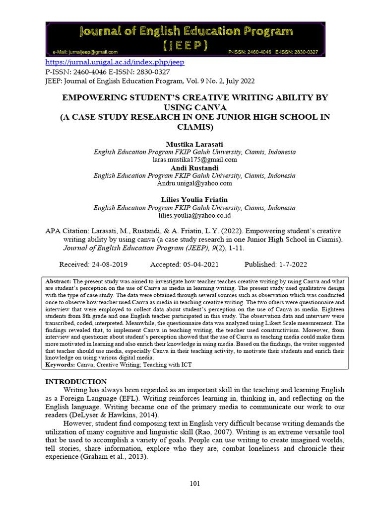 Empowering Student S Creative Writing Ability By Using Canva Pdf