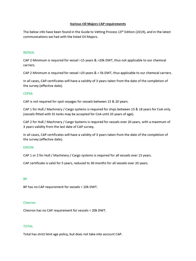 Oil Majors CAP Requirements Overview | PDF | Technology & Engineering
