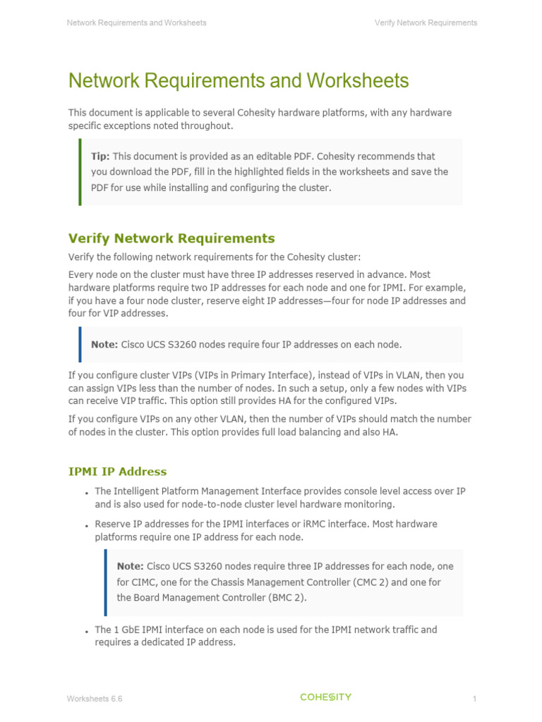 Network Requirements and Worksheets | PDF | Domain Name System | Computer Cluster