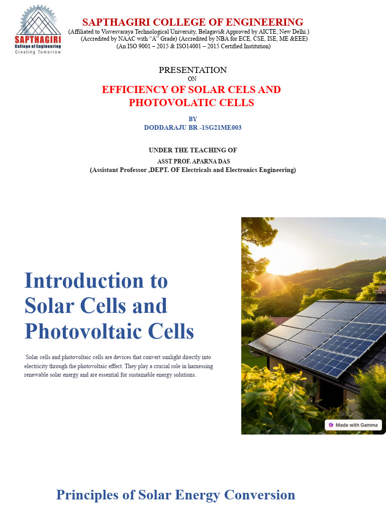 Introduction To Solar Cells and Photovoltaic Cells | PDF | Solar Cell ...