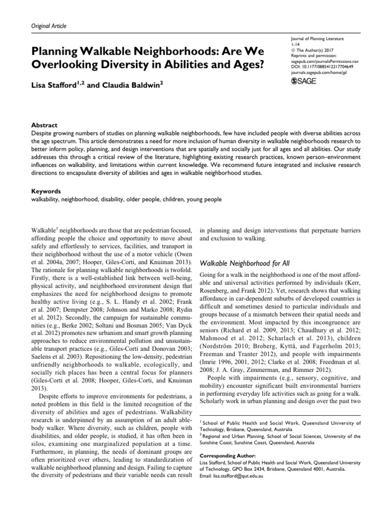 Planning Walkable Neighborhoods - Are We Overlooking Diversity in ...